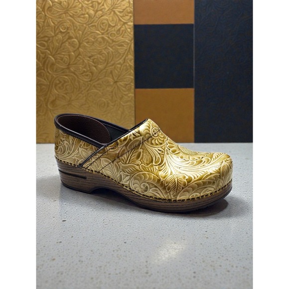 Dansko | Shoes | Dansko Gold Floral Embossed Tooled Leather Clogs Size ...